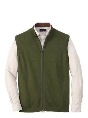 PAUL FREDRICK Cotton Full Zip Mock Neck Vest - Olive