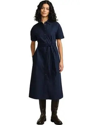 LANDS' END Cotton Poplin Button-Front Midi Dress