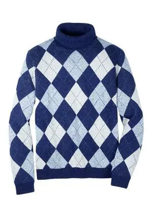 PAUL FREDRICK Long Sleeve Donegal Turtleneck Pullover Blue