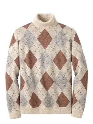 PAUL FREDRICK Long Sleeve Donegal Turtleneck Pullover Ivory Multi