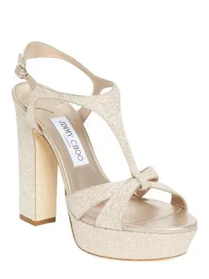 JIMMY CHOO Kesia Glitter Platform Sandal - Light Soft Gold