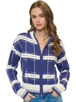 Central Park West Eden Specialty Stitch Knit Bomber - Blue Multi