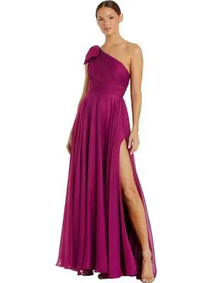Mac Duggal Petite Sleeveless One Shoulder Pleated Gown - Purple