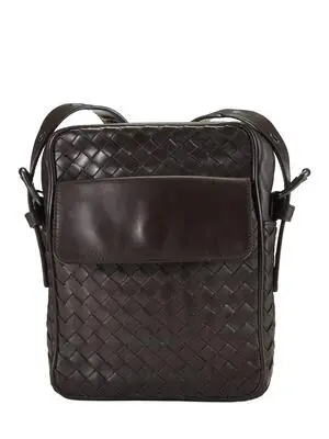 Bottega Veneta Intrecciato Flap Pocket Messenger Bag - Brown