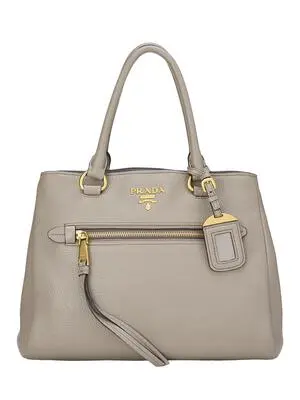 Prada Vitello Daino Convertible Zip Handbag - Grey
