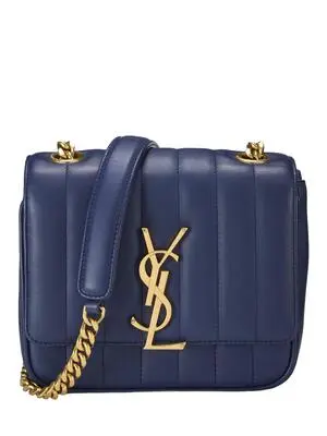 Saint Laurent Vicky Crossbody In Quilted Lambskin - Navy