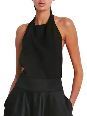 Wardrobe.NYC Halter Ruched Silk Blouse - Black