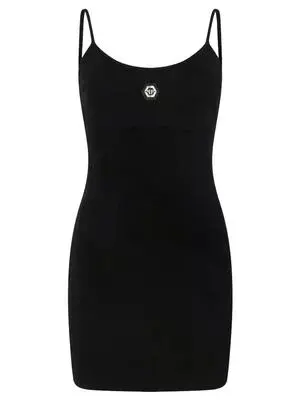 Philipp Plein Crystal Hexagon Ribbed Mini Dress - Black