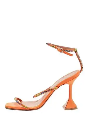 Amina Muaddi Satin Crystal Embellished Sandals - Orange