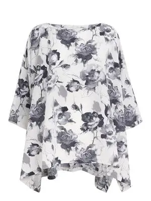 Eskandar Silk Floral Top - Grey