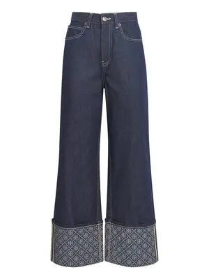 Tory Burch Contrast-cuff Straight Jeans - Navy