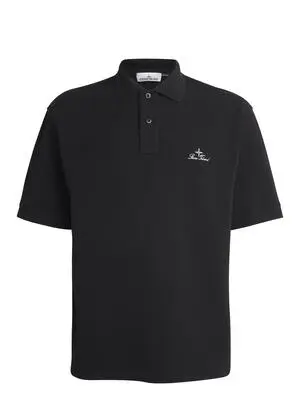 Stone Island Cotton Embroidered Polo Shirt - Black