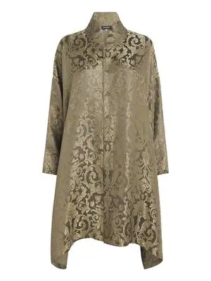 Eskandar Metallic Jacquard Longline Shirt - Green