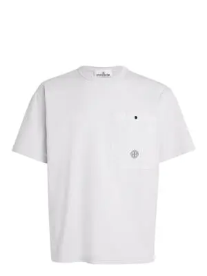 Stone Island Cotton T-shirt With Logo Pocket - Blue