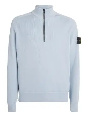 Stone Island Cotton Half-zip Rib-knit Sweatshirt - Blue