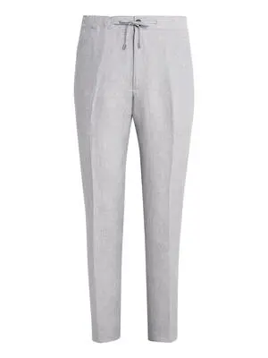 FIORONI CASHMERE Linen Drawstring Tailored Trousers - Grey