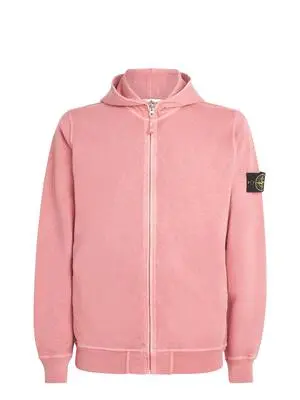 Stone Island Cotton Logo Zip-up Hoodie - Rose Gold