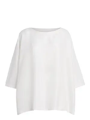 Eskandar Silk Plissé Scoop-neck Top - White
