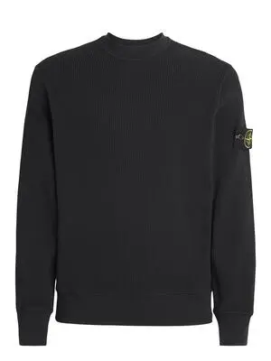 Stone Island Cotton Waffle-knit Crew-neck Sweater - Black