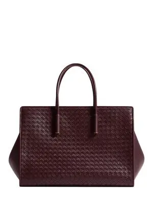 BOTTEGA  VENETA Intrecciato Leather Tote Bag - Deep Mahogany