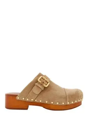 Chloé Jeannette 40 Suede Clogs - Beige