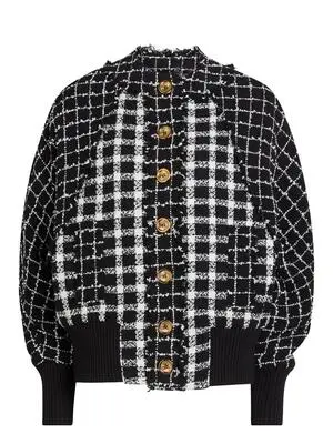 Balmain Checked Tweed Bomber Jacket - Black And White