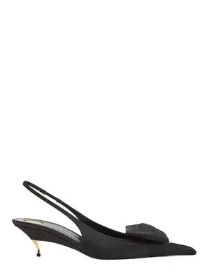 Saint Laurent Floral-appliquéd Satin Mules - Black