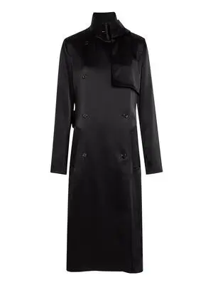 COURREGES Double-breasted Satin Trench Coat - Black