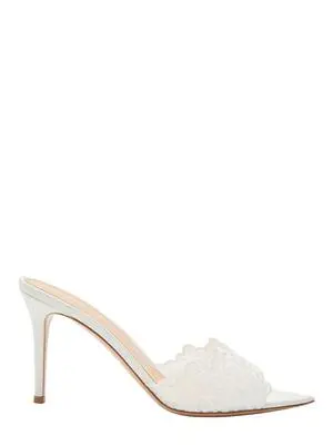 GIANVITO ROSSI Yvonne 85 Floral-lace Leather Mules - White