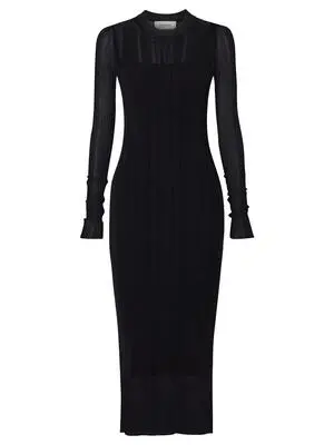 Sportmax Layered Plissé-tulle And Ribbed-knit Midi Dress - Black
