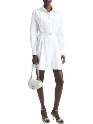 Versace Belted Long-sleeve Cotton Poplin Shirtdress - Optical White