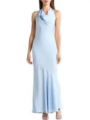 Astr The Label Varya Cowl Neck Satin Maxi Slipdress - Baby Blue