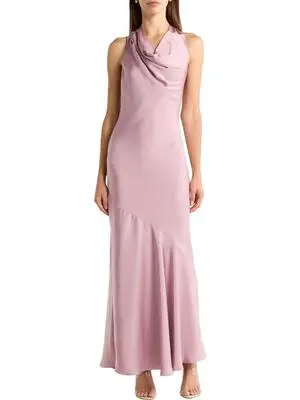 Astr The Label Varya Cowl Neck Satin Maxi Slipdress - Dusty Rose