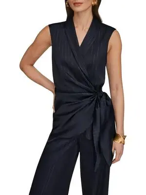 Donna Karan New York Pinstripe Sleeveless Top - Navy/silver Pinstrip