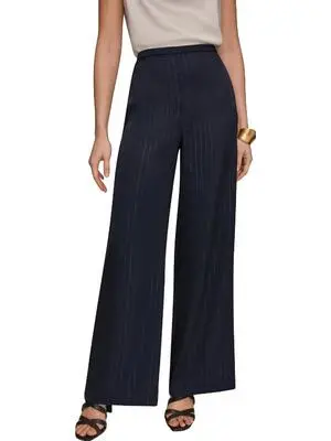 Donna Karan New York Wide Leg Pull-on Pants - Navy/silver Pinstripe