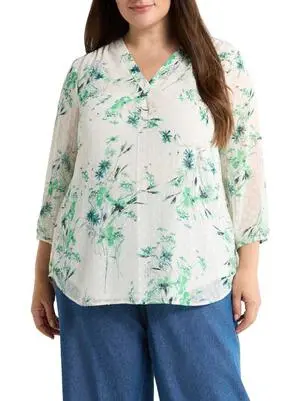 Jones New York Floral Clip Dot Top - White Sand Multi
