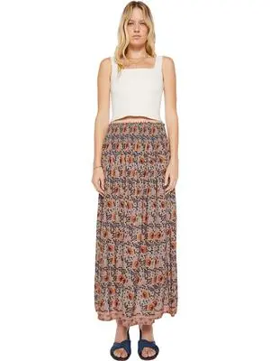 Natalie Martin Bella Maxi Skirt With Vintage Floral Print - Tan