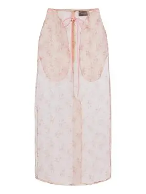 Simone Rocha Floral Print Midi Skirt - Pink