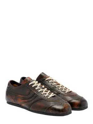 Dries Van Noten Distressed Leather Sneakers - Brown