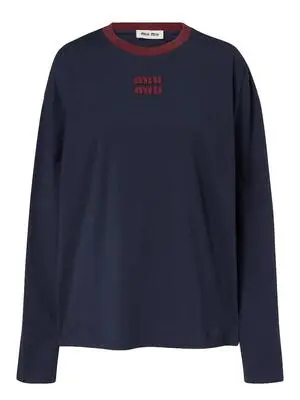 Miu Miu Logo Cotton Jersey T-shirt - Blue