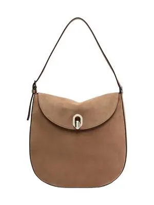 Savette Tondo Large Suede Shoulder Bag - Beige
