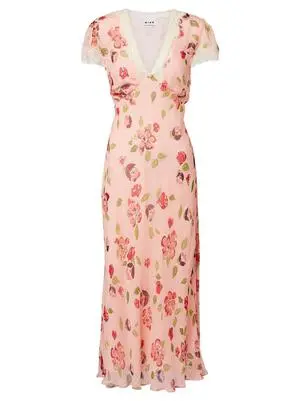Rixo Clarice Floral Lace-trimmed Midi Dress - Pink