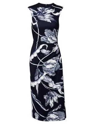 Erdem Draped Floral Jersey Midi Dress - Blue