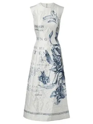 Erdem Printed Satin Twill Midi Dress - Blue