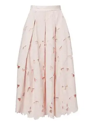 Erdem Cutout Floral Pleated Midi Skirt - Pink