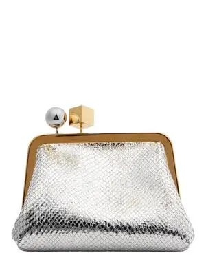 Jacquemus Berlingot Small Metallic Leather Clutch - Silver
