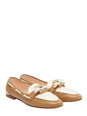 ROGER VIVIER Embellished Leather Boat Shoes - Beige