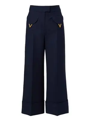 Valentino Garavani Crepe Couture Vgold Wide-leg Pants - Blue
