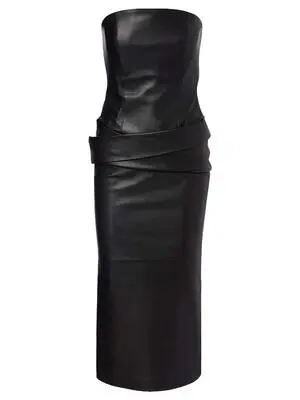 Alex Perry Strapless Leather Midi Dress - Black