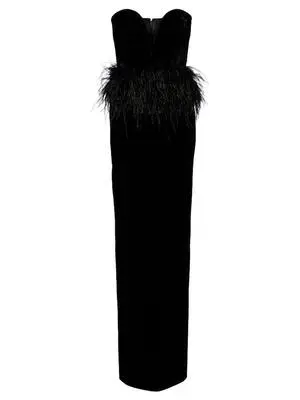 THE NEW ARRIVALS ILKYAZ OZEL Feather-trimmed Strapless Velvet Gown - Black